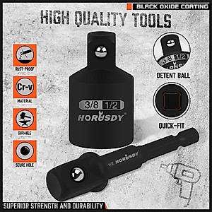 HORUSDY 7-Piece Power Drill Impact Sockets Adapter Set, Hex Shank Socket to Drill Adapter 1/4" 3/8" 1/2" Impact Driver Adapter