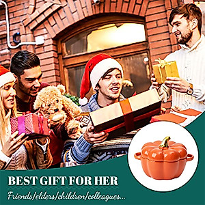 Dutch Oven Pot with Lid, Pumpkin Pottery Dessert Saucepan, Mini Baking Dish Cute Pumpkin Bowl, Covered Dutch Oven Ceramic Stockpot, Pumpkin-Shaped Casserole (Orange)