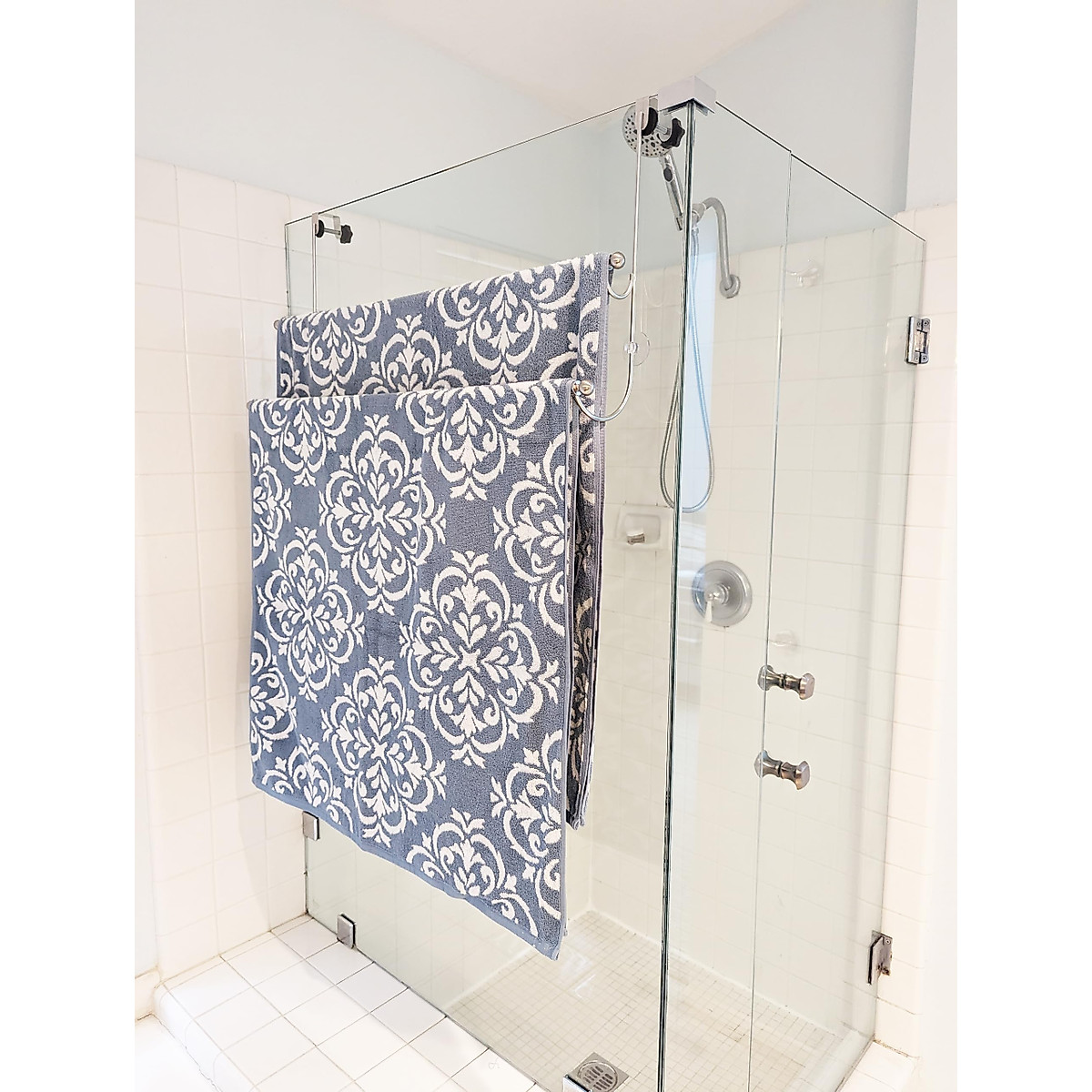 Insieme Extra Wide Over The Door Towel Rack for Bathroom, Two Tier Towel Hanger for 36 inch Door or 32.5 inch Plus Glass Shower Wall or Shower Door (Frameless or Frame to 2") Stylish, Stainless Steel