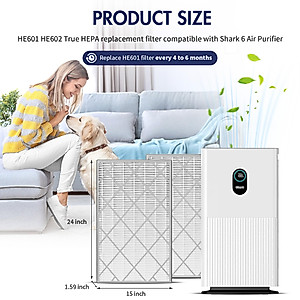2 Pack HE601 H13 True HEPA Replacement Filter Compatible with Shark Air Purifier 6-Fan HE601 HE602,H13 True HEPA Filter, Compare to Part # HE6FKPET, HE6FKBAS, HE6FKPRO