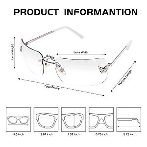 Rectangle Y2k Sunglasses for Women,Trendy Rimless Clear Sunglasses Retro Square Vintage Shades