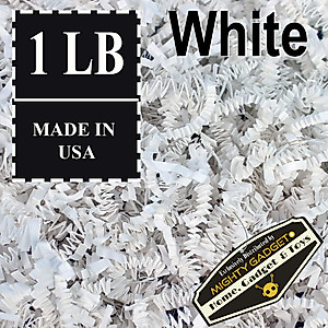 Mighty Gadget 1 LB White Crinkle Cut Paper Shred Filler for Gift Wrapping & Basket Filling (Made in the USA)