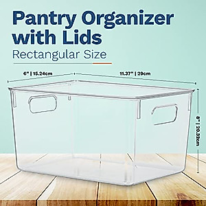 Homeries Pantry Organization And Storage bins With Lids, for Refrigerator, Freezer, Bedroom & Bathroom Shelves - 11.37"x8"x6.25" Large Stackable Clear Plastic Storage Bins for Kitchen Items,