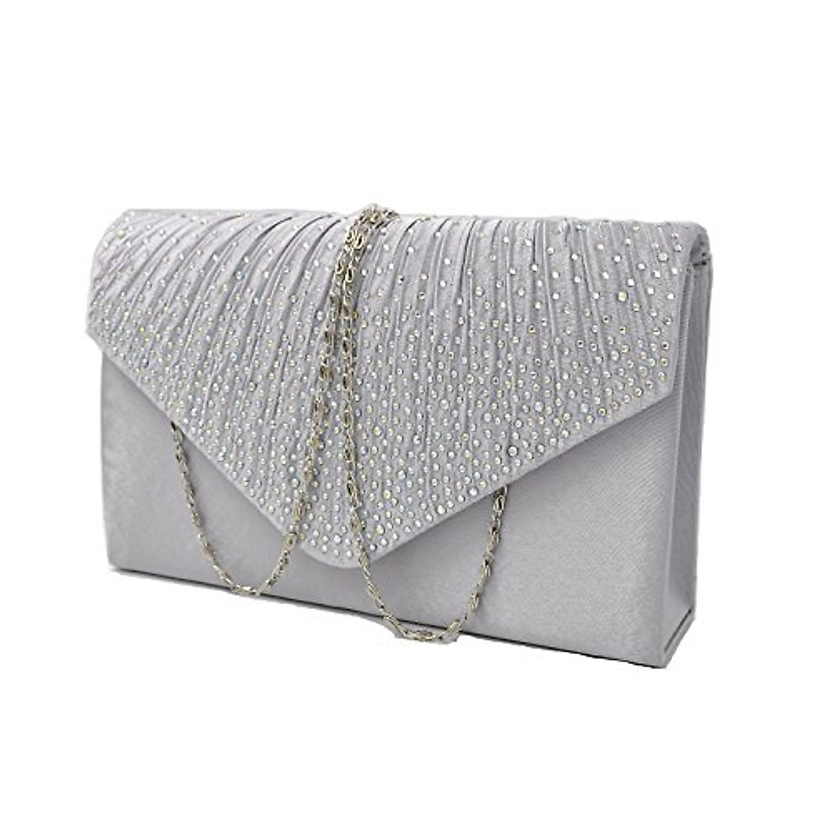 Nodykka Women Evening Envelope Rhinestone Frosted Handbag Party Bridal Clutch Purse Shoulder Cross Body Bag, Silver
