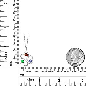Gem Stone King 925 Sterling Silver 4MM Round Gemstone Birthstone 3 Hearts Interlock Pendant Necklace For Women with 18 Inch Silver Chain