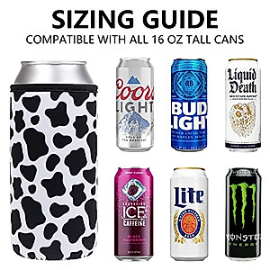 YR Upgraded Foil Insulated Lining Reusable Neoprene Insulated Can Cooler Sleeve for Can Beer, Soda, Pop, Seltzers, Can Coolies for 12oz & 16oz Can, Set of 3 (Cow)