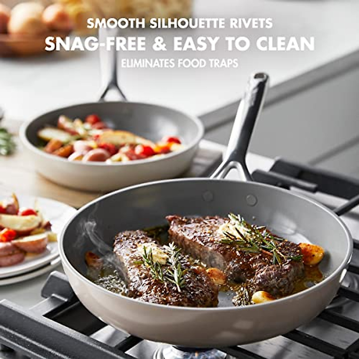 GreenPan GP5 Hard Anodized Healthy Ceramic Nonstick 14 Piece Cookware Pots and Pans Set,Heavy Gauge Scratch Resistant,Stay-Flat Surface, Induction, Mirror Finish Handle,Oven Safe,PFAS-Free,Taupe