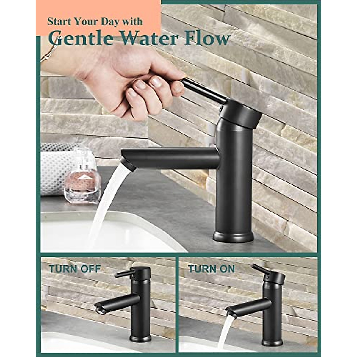 KUZOR Bathroom Faucets 1 or 3 Hole Single Handle Bathroom Sink Faucet Solid Brass Matte Black Bathroom Faucet with Optional Deck Plate 4 Inch Centerset Pop Up Drain and Water Supply Hoses Included
