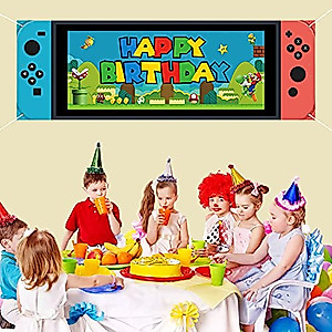 Mario Backdrop Super Brother Adventure Background Themed Party Birthday Party Decorations Super Bros Mario Themed Birthday Party Baby Shower Supplies Studio Props,82.7*27.6 Inch