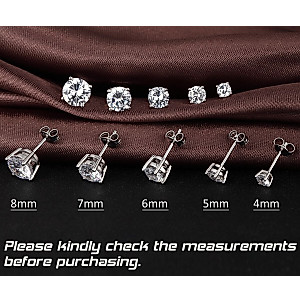 Earrings Stud for Women Sterling Silver Stud Earrings Men Fake Diamond Earrings Women Cubic Zirconia Earrings Studs 6mm CZ Earrings Sterling Silver Diamond Studs White Gold Stud Earrings
