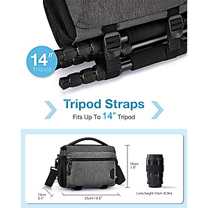 BAGSMART Camera Bag, Small Camera Case with Tripod Holder, Compact Camera Shoulder Bags for DSLR/SLR/Mirrorless Cameras, Waterproof Crossbody Camera Bag Women Men, Grey