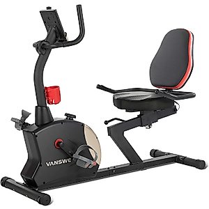 VANSWE Recumbent Exercise Bike for Seniors, Recumbent Bike for Home, Recumbent Stationary Bike 400LBS Weight Capacity with Smart App, LED Monitor, Heart Rate Handle, Magnetic Resistance (Red&Black)