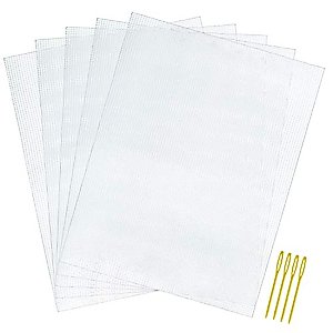 Pllieay 5 Pieces 7 Count Plastic Mesh Canvas Sheets for Embroidery, Acrylic Yarn Crafting, Knit and Crochet Projects (10.2 x 13.2 inch, Come with 4 Pieces Weaving Needles)