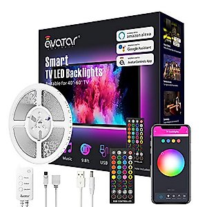 TV LED Backlights, 9.8FT Smart LED Lights for Behind TV with Music Sync 16 Million Colors Changing RGB Strip Lights Compatible with Alexa Google Home for 40-60 inch TVs, WiFi APP Control