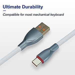 UCINNOVATE Coiled Keyboard Cable, Pro Custom Coiled USB C Cable for Gaming Keyboard, Double-Sleeved Mechanical Keyboard Cable with Detachable Metal Aviator, 1.8M USB-C to USB-A (White)