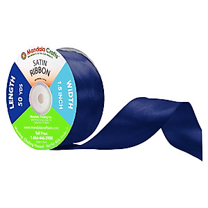 Mandala Crafts Navy Blue Satin Ribbon 3 Inches Wide for Crafts - Navy Blue Ribbon Satin for Hair - Solid Color Double Faced Satin Ribbon 25 Yards Roll for Wedding Gift Bows