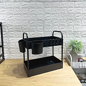 Under Sink Organizer | Bathroom Countertop Organizer | Multi Purpose Under Sink Storage Organizer |Size 2 Tier Kitchen Basket Show Black