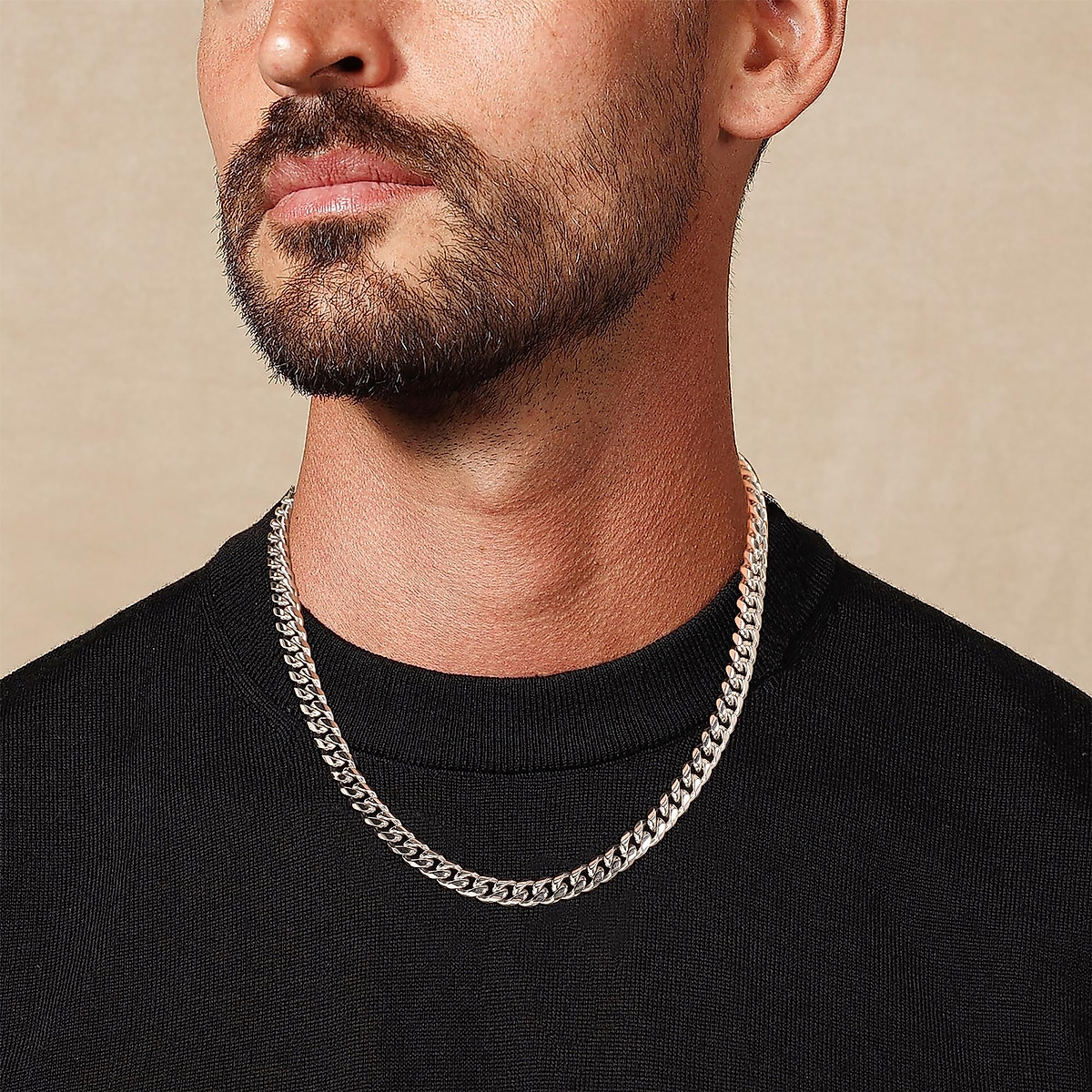 ZNBOH Silver Cuban Link Chain Necklace for Men Stainless Steel Chains for Men Women Miami Tone Diamond Cut Chain Necklaces Accessories Jewelry 4/6/10mm 18/20/22/24/26 Inch