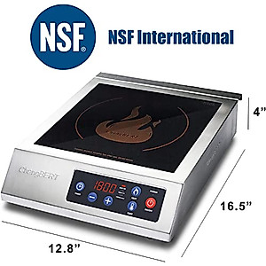 ChangBERT Induction Cooktop 1800W NSF Certified Commercial Grade Durable Countertop Burner Pro Chef Professional 18/10 Stainless Steel Housing Schott Glass 10-Hour Timer