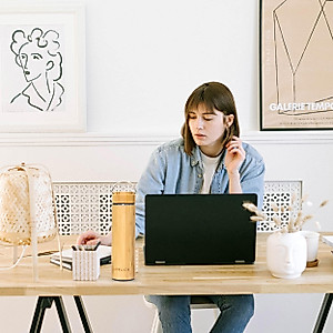 UPFLICK Bamboo Tea Tumbler with Infuser for Loose Tea 17 oz Insulated Water Bottle Gift for Women Birthday Coffee Thermos Stainless Steel Leak Proof Keep Hot Cold Drink for Gym, Sport, Camping, Yoga.