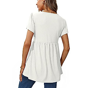 Glanzition Oversized T Shirts for Women Tunic Tops to Wear with Leggings Short Sleeve White L