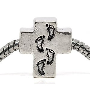 Sexy Sparkles European Foot Print on Cross Charm Spacer Bead for Snake Chain Charm Bracelet