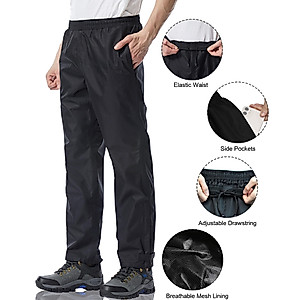 iCreek Men's Rain Pants Waterproof Over Pants Windproof Lightweight Hiking Pants Work Rain Outdoor for Golf, Fishing (Black, Small/28 Inseam)