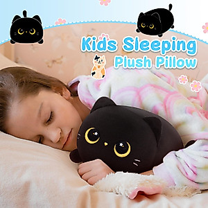 Mewaii Black Cat Plush, Cute Cat Plushies Toy, Soft Kitten Plushie Cuddle Pillow, Anime Plushie Doll, Cute Stuff Toys Gift for Girls, Boys and Males (8 Inch)