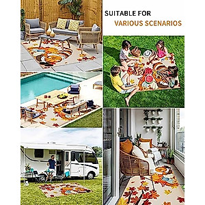 Outdoor Area Rug for Patio,Thanksgiving Dwarf Pumpkin Maple Leaf Camping Rugs Indoor Large Floor Mat 5x8ft,Fall Orange Gradient Leaves Outside Carpet for Deck RV Picnic Porch Backyard Bedroom