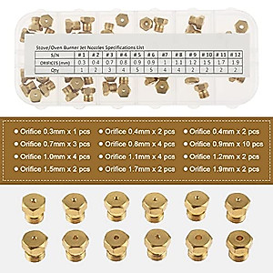 ETERMETA Range Stove Oven Orifice Conversion Kit, Propane Lp Natural Gas Brass Jet Burner Nozzle Replacement Parts M6x0.75 mm Gas Spray Tip 0.3/0.4/0/7/0.8/0.9/1.0/1.1/1.2/1.5/1.7/1.9mm, 36PCS
