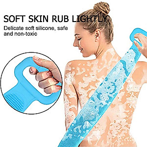 Silicone Bath Body Brush, Exfoliating Silicone Body Back Scrubber, Deep Clean Back Acne & Bacne, Extra Long and Super Soft, Suitable for Women ＆ Men (Blue)