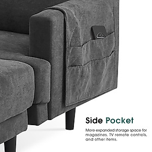 MCombo Sectional Couch Sofa L Shaped Couch for Living Room 3-Seat Dark Grey Sofa for Bedroom Modern Couch Set of 4 for Small Space Apartment Velvet Couch with Ottoman