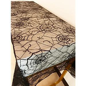 Spiderweb Lace Fabric Soft Black Lace Fabric by The Yard Halloween Cobweb Tulle Fabric for DIY Dress Top Sew Party Decorative Overlays for Table,Halloween Decor (Black, 3 Yard (70 x51 in))