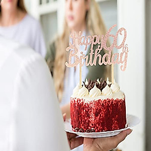 ANCTEY Rose Gold Glitter Happy 60th Birthday Cake Topper, 60 Cake Topper, 60th Birthday Decorations for Women, Sixty 60th Birthday Cake Decorations for Her