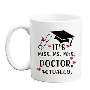 Qsavet Funny Doctor Gift Mug, It's Miss Ms Mrs Dr Actually Mug, Dr Mug, PHD Graduation Mug, Doctorate Degree Mug, Doctor Mug, Phd Mug, Novelty Coffee Mug for Coworker, Friends, Students - 11oz (dr)