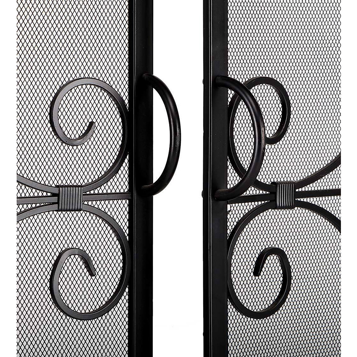 Plow & Hearth Metal Fireplace Screen Crest Arch Black | 44" W x 33" H | 2 - Door | Spark Guard Indoor Grate | Iron Fire Place Cover | Wood Burning Stove Decorative Accessories