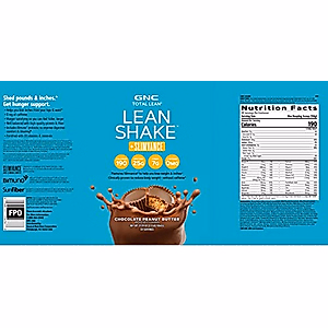 GNC Total Lean Shake + Slimvance | Caffeine Free Protein Powder, Helps Reduce Body Weight | Chocolate Peanut Butter | 20 Servings