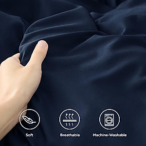 Bedsure Navy Duvet Cover Queen Size - Polyester & Rayon Derived from Bamboo Cooling Duvet Cover Set (90" x 90"), 3 Pieces with 2 Pillow Shams, Comforter Not Included