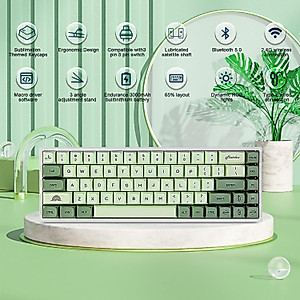 BOYI WK68 Hot Swappable RGB Mechanical Keyboard,Wireless Bluetooth 5.0/2.4G/Wired Type-C Tri-Mode PBT Sublimation Keycaps 65% Gaming Keyboard(Gateron Yellow Switch,Matcha XDA Keycaps)