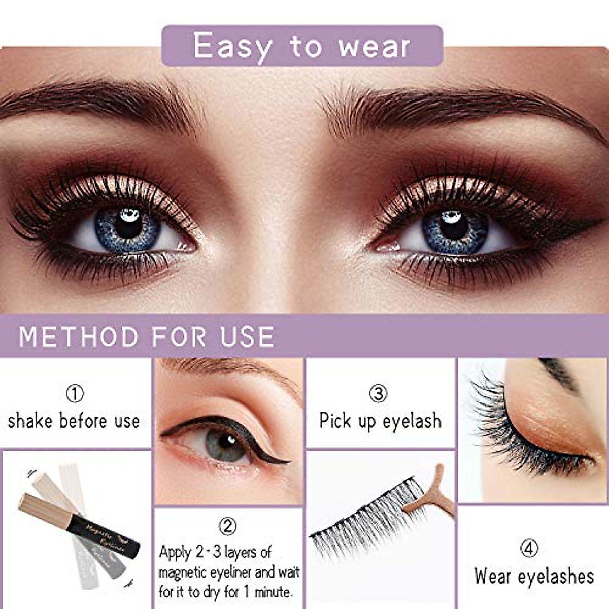 UNIWIN Magnetic Eyelashes with Eyeliner, Magnetic Eyeliner and Magnetic Eyelashes Kit, 5 Pairs Reusable 3D Natural Look, False Lashes Magnetic with Tweezers (No Glue Needed)