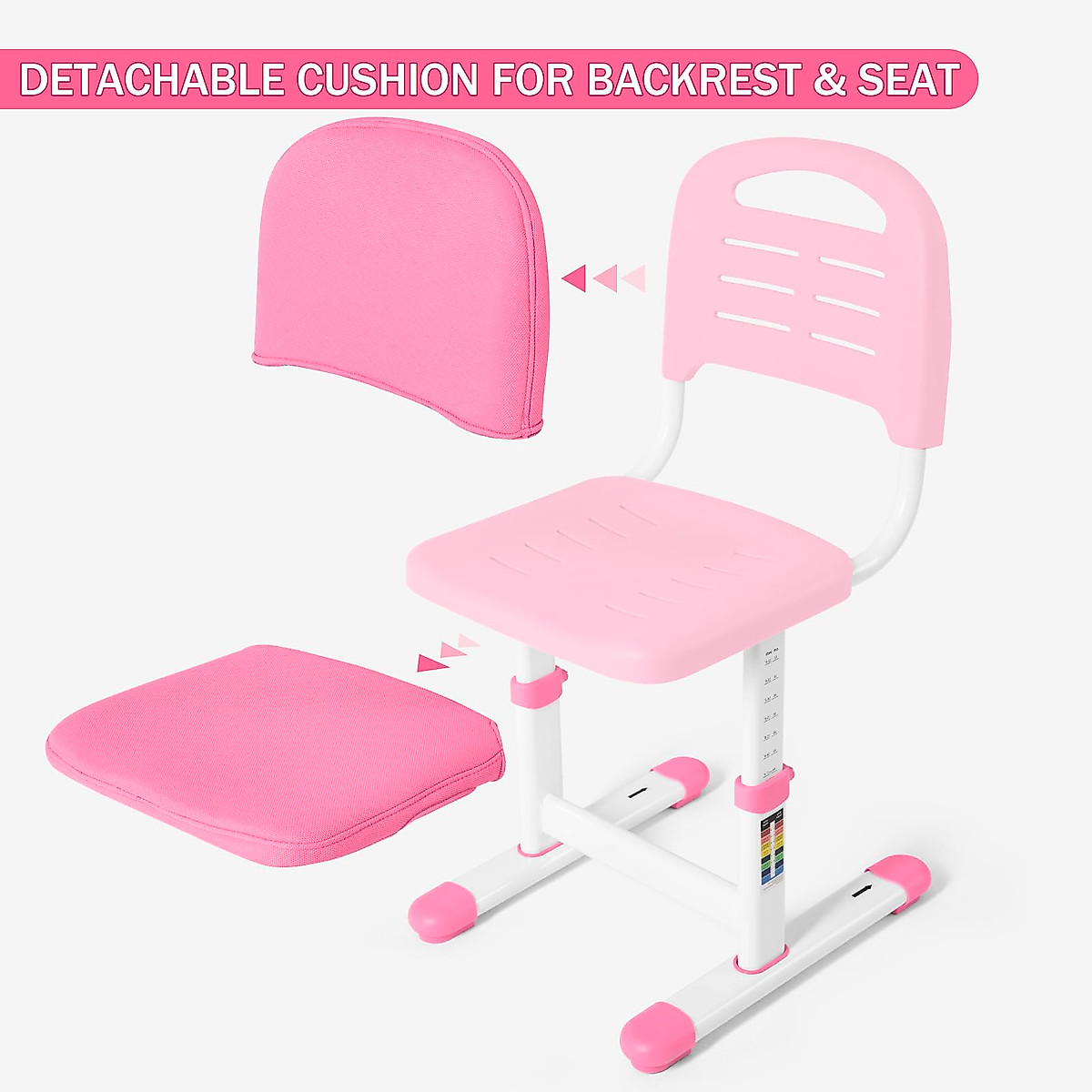 Artist hand Kids Study Table and Chair Set,Adjustable Girls School Writing Study Table,with Large Writing Board LED Pull Out Drawer Pencil Case Bookstand,Pink