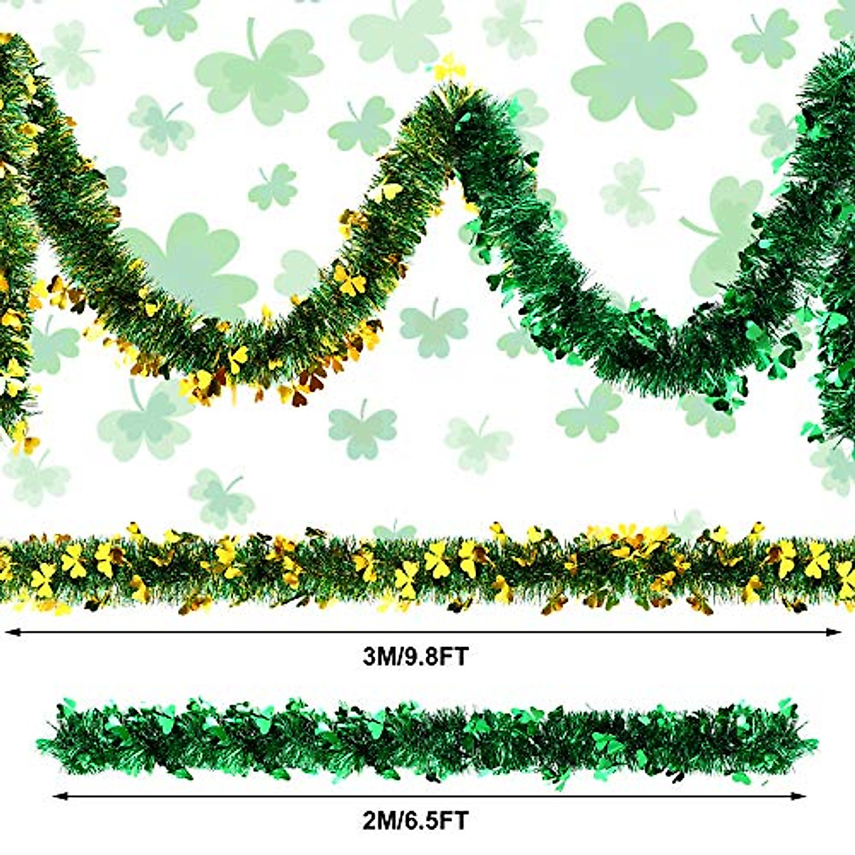 WILLBOND 4 Pieces St. Patricks Day Tinsel Garlands Shiny Saint Patty's Day Garlands Metallic Clover Hanging Garlands Decorations for St. Patrick's Day Home Decor Irish Party Supplies