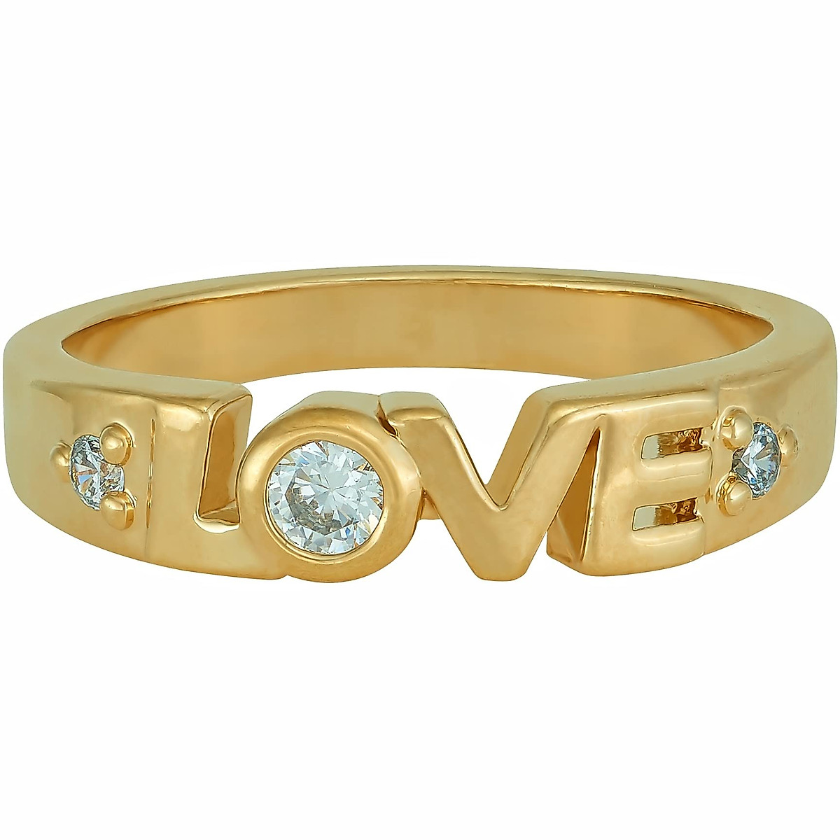 LIFETIME JEWELRY 3-Stone Cubic Zirconia Love Ring for Women 24k Real Gold Plated (9)