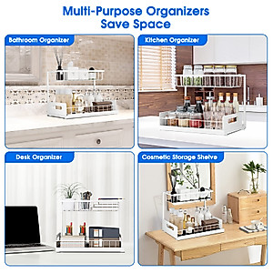 UINOFLE Under Sink Organizers and Storage, 2 Tier Sliding Cabinet Basket Organizer Drawer Pull Out Cabinet Organizer Multi-Purpose Under Sink Organizer for Bathroom Kitchen (White)