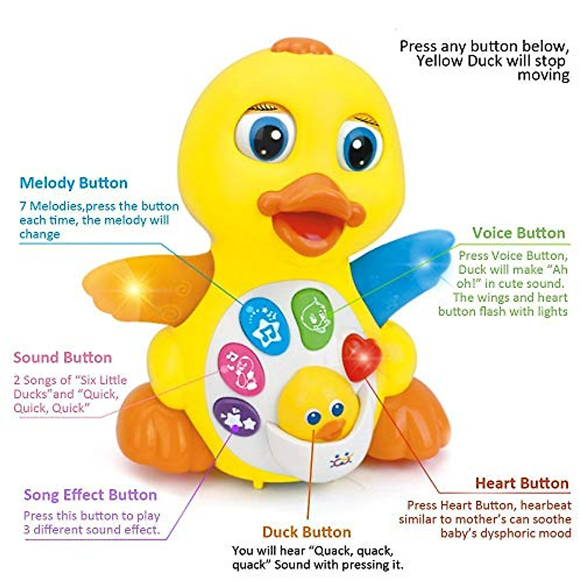 Woby Musical Duck Toy, Baby Preschool Educational Learning Toy with Music and Lights,Infant Light Up Dancing for 1 Year Old Toddler