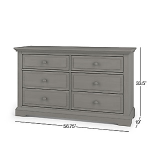 Child Craft Jordyn Select 6 Drawer Double Dresser, Classic Style with Wood Knobs (Lunar Gray)