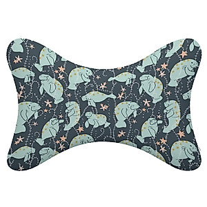 JZDACH Car Neck Pillow Memory Foam Head Rest Support Cushion Compatible with Manatee Animals for Travel Car Seat, Boys Gaming Office Chair,Travel Portable Pillow