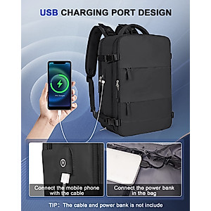 UPPACK Black Travel Backpack For Women Men Carry On Backpack Flight Approved Gym Bag With Shoe Compartment Hiking Waterproof Laptop Backpack College Essentials