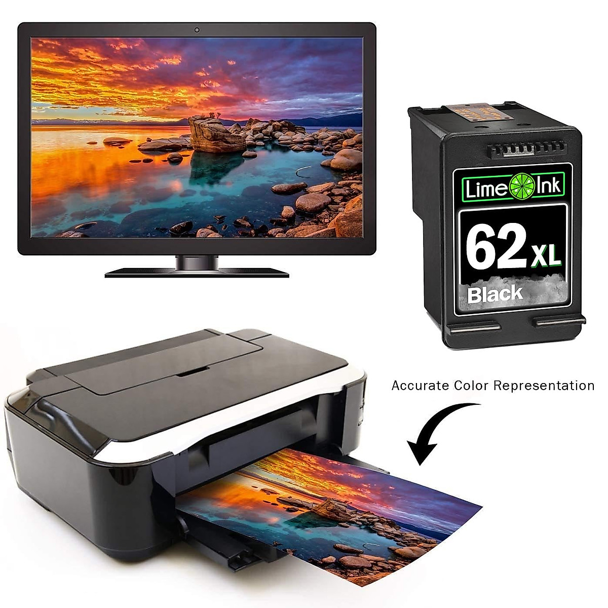 Limeink 1 Remanufactured Ink Cartridge Replacement for HP 62xl Ink Cartridges Black for HP Ink 62 XL for HP Ink Cartridge for hp 62xl Ink Cartridge Combo Pack for HP Ink 62xl Black - 1 Black