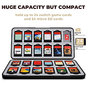 FUNLAB Switch Game Case Compatible with Switch Games & Micro SD Cards, Switch Game Holder Cartridge Case with 24 Game Card Storage - Brown Black